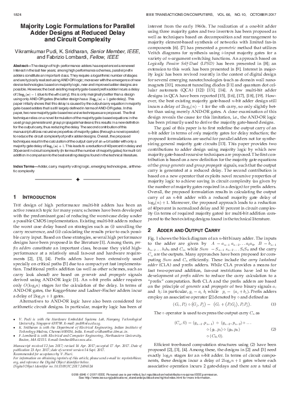 (PDF) delay effecient Adder Designs at Reduced Delay and Circuit Complexity