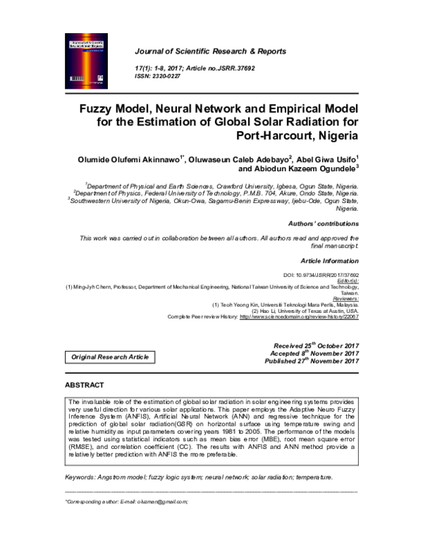 Pdf Fuzzy Model Neural Network And Empirical Model For The
