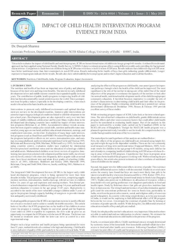 (PDF) IMPACT OF CHILD HEALTH INTERVENTION PROGRAM: EVIDENCE FROM INDIA