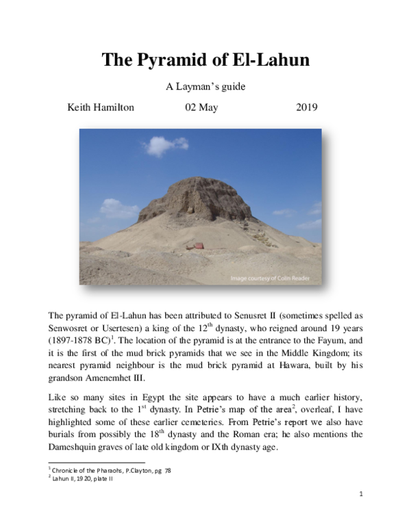 (PDF) The Pyramid of El-Lahun, A Layman's guide