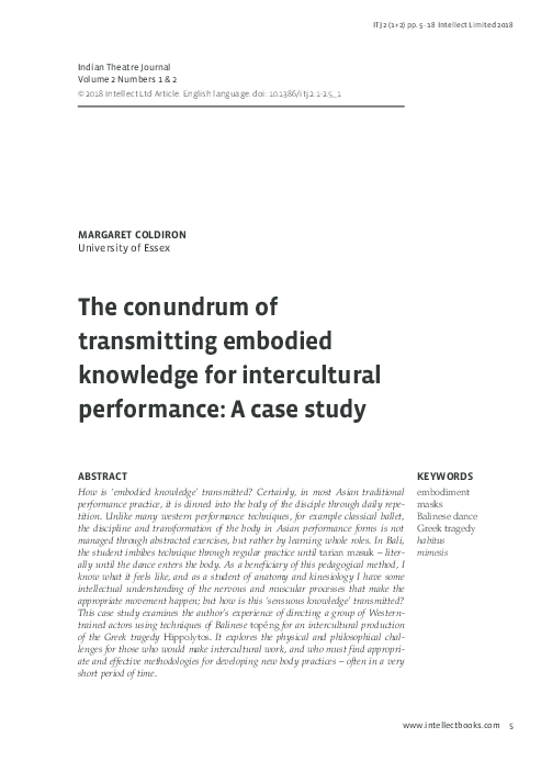 (PDF) The conundrum of transmitting embodied knowledge for intercultural performance: A case study