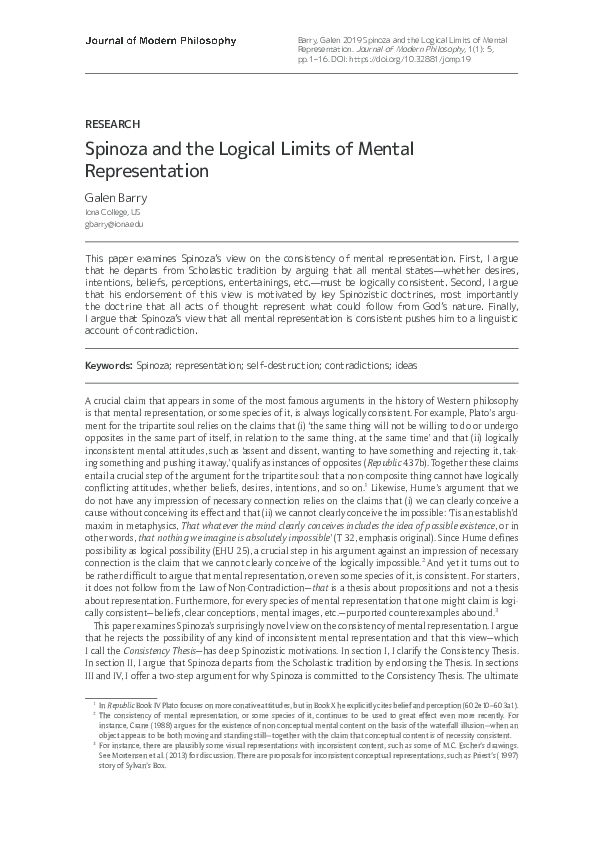 (PDF) Spinoza and the Logical Limits of Mental Representation