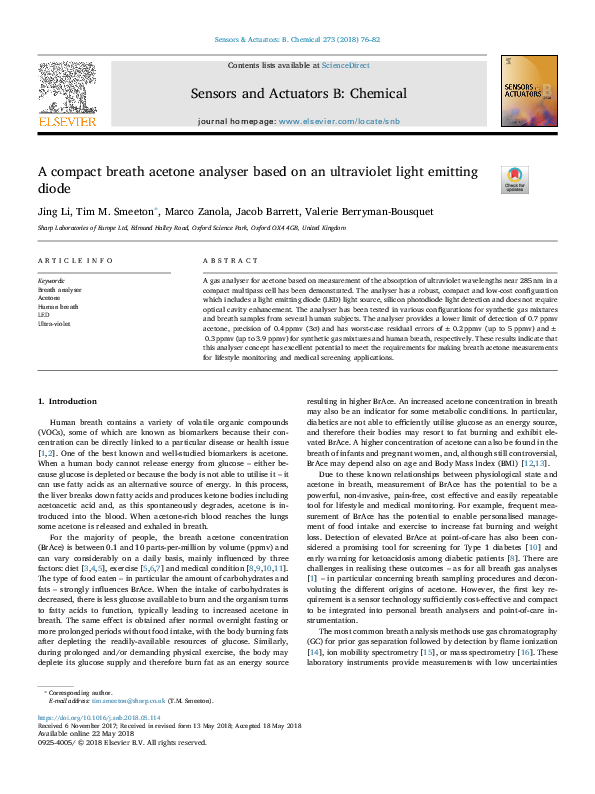 (PDF) A compact breath acetone analyser based on an ultraviolet light ...