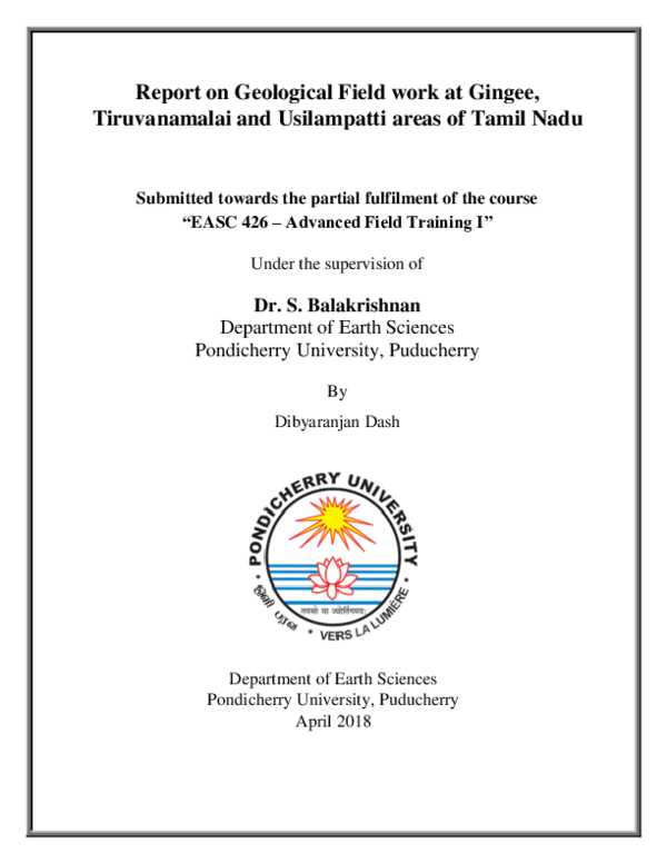 (DOC) Report on Geological Field work at Gingee, Tiruvanamalai and ...