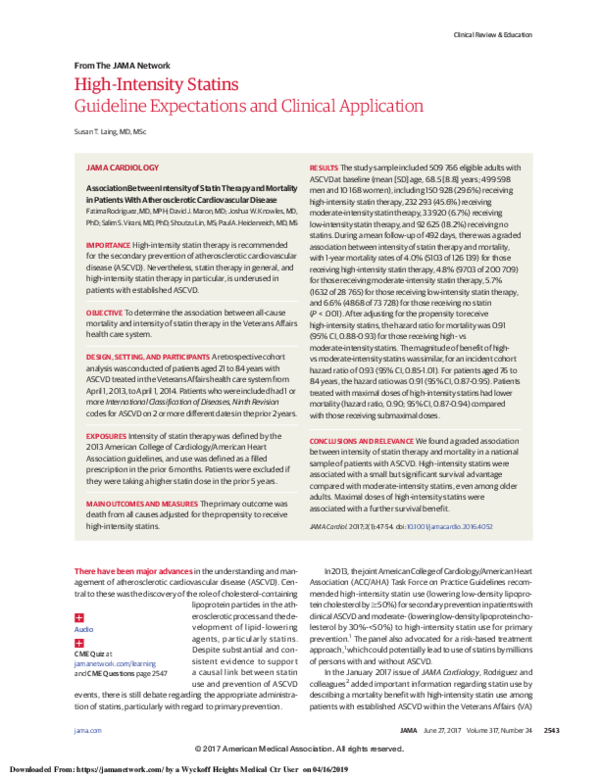 (PDF) High-Intensity Statins Guideline Expectations and Clinical ...