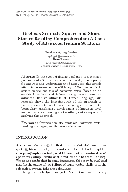 (PDF) Greimas Semiotic Square and Short Stories Reading Comprehension ...