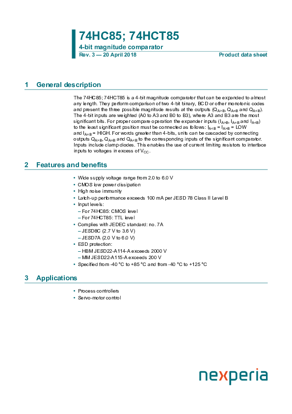 (PDF) 74HC85; 74HCT85 4-bit magnitude comparator | Ronald Stipcevic ...