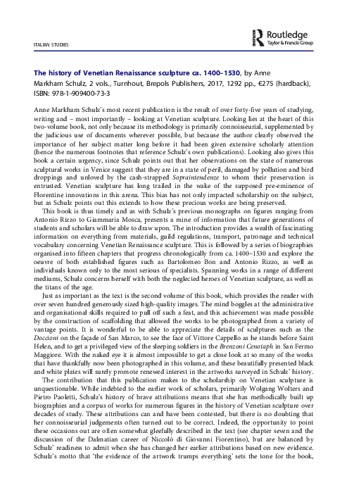 (PDF) Review of The History of Venetian Renaissance Sculpture by Anne ...