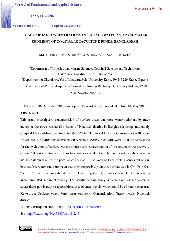 (PDF) Trace metal concentrations in surface water and pore water sediment of coastal aquaculture ...