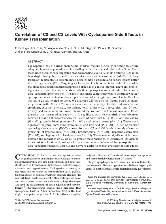 (PDF) Correlation of C0 and C2 Levels With Cyclosporine Side Effects in ...