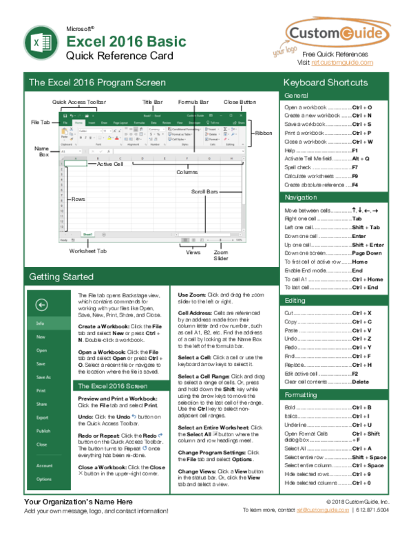 (PDF) Excel 2016 Quick Reference