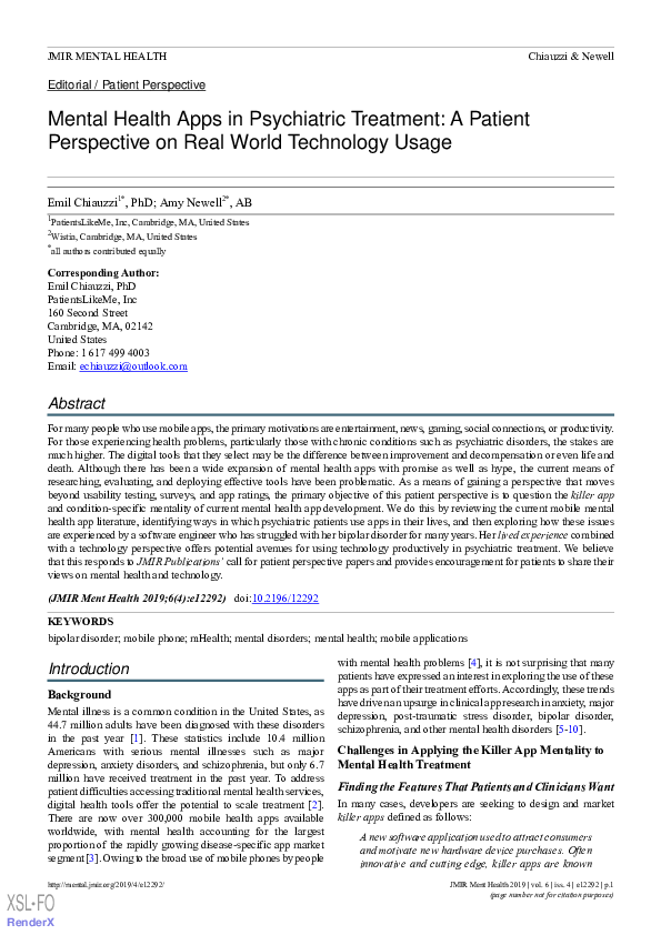 (PDF) Editorial / Patient Perspective Mental Health Apps in Psychiatric ...