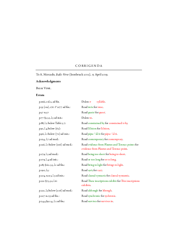 (PDF) Italic Verse: A Study of the Poetic Remains of Old Latin ...