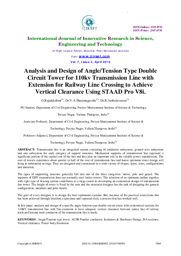 (PDF) TRANSMISSION LINE TOWER -DESIGN CONCEPTS | Aravind S - Academia.edu