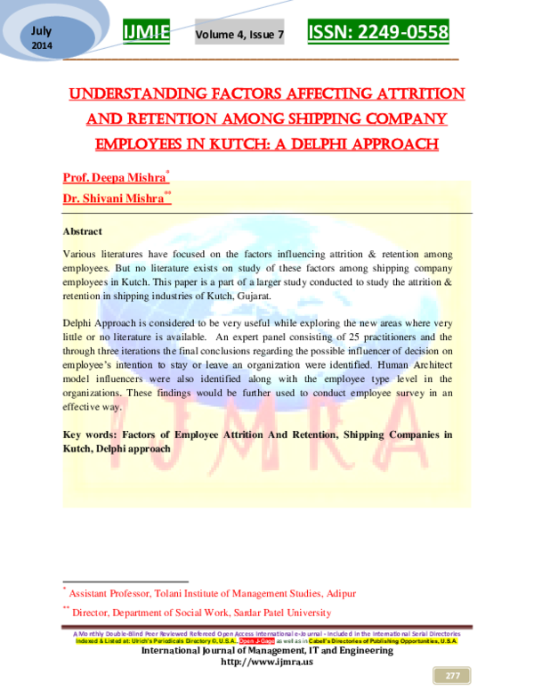 (PDF) Understanding Factors Affecting Attrition and Retention among Shipping Company Employees ...