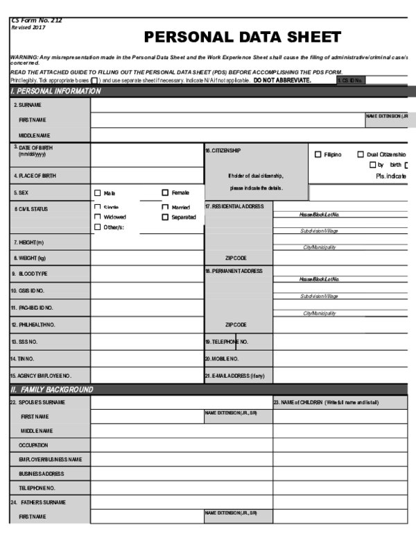 (XLS) CS Form No. 212 revised Personal Data Sheet new (1) | JADE AEON ...