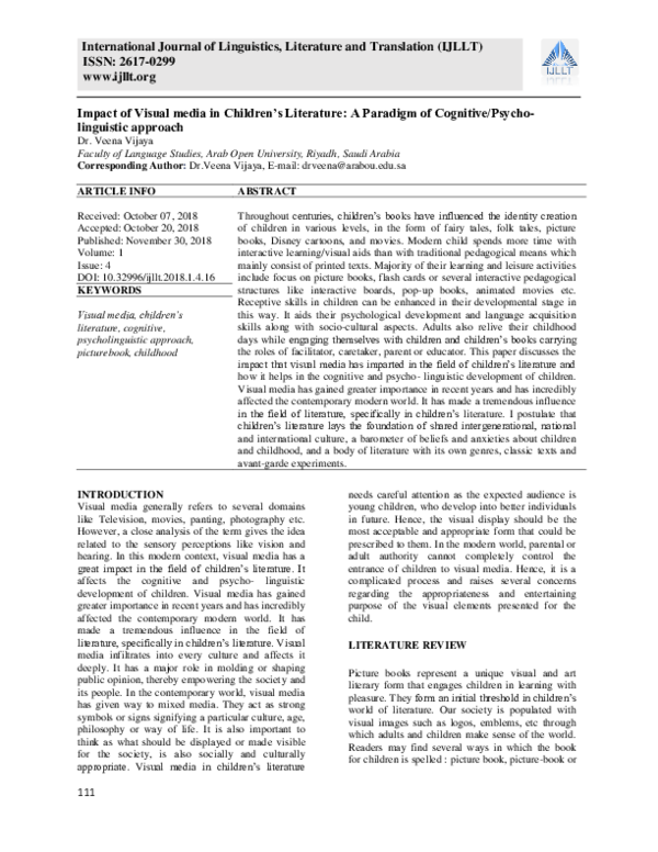 (PDF) Impact Of Visual Media In Children’s Literature: A Paradigm Of ...