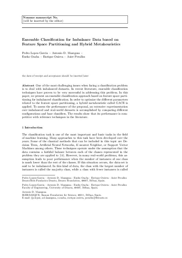 Pdf Ensemble Classification For Imbalanced Data Based On Feature Space Partitioning And Hybrid