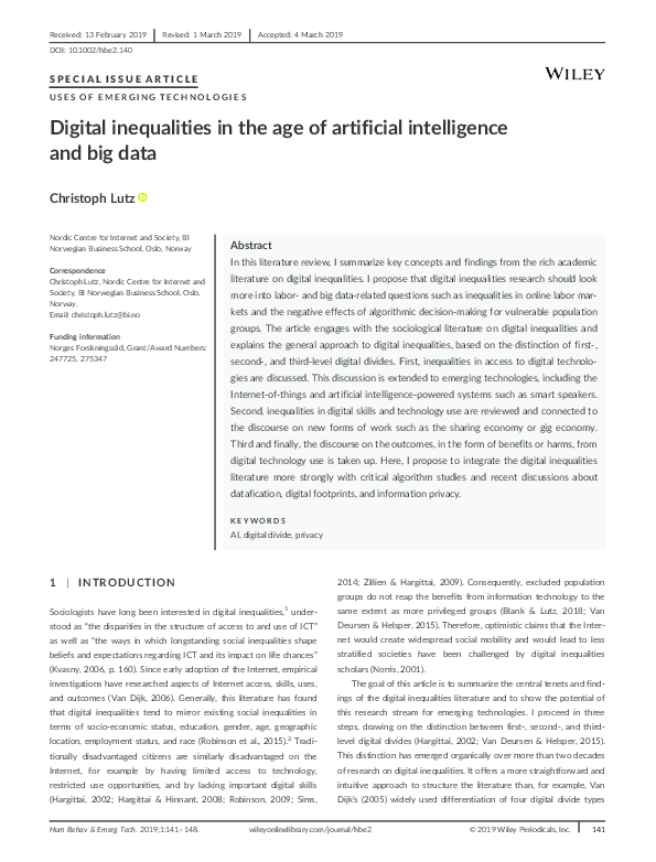 (PDF) Digital inequalities in the age of artificial intelligence and ...