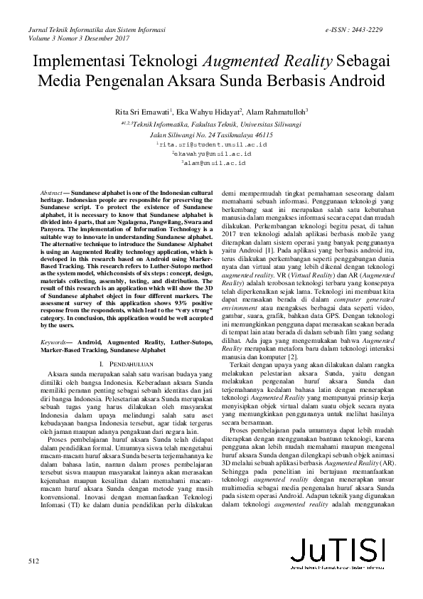 (PDF) Implementasi Teknologi Augmented Reality Sebagai Media Pengenalan Aksara Sunda Berbasis ...