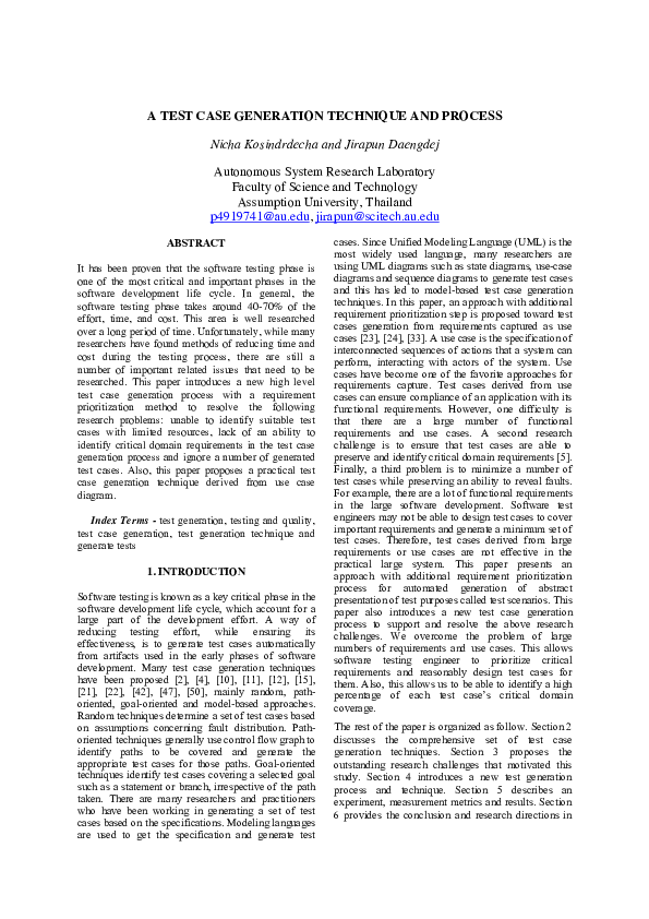 Pdf A Test Case Generation Technique And Process Maryam Ahmed
