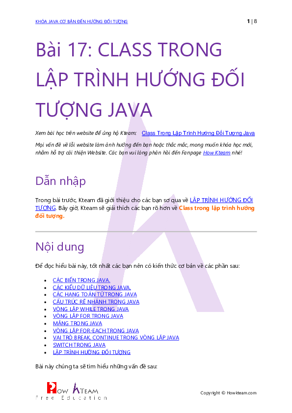 (PDF) KHÓA JAVA CƠ BẢN ĐẾN HƯỚNG ĐỐI TƯỢNG