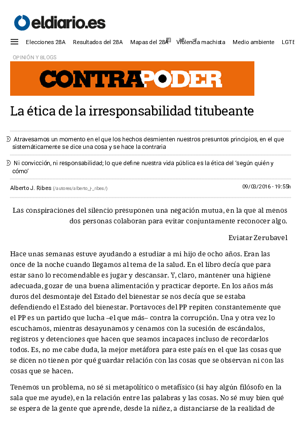 (PDF) La ética de la irresponsabilidad titubeante