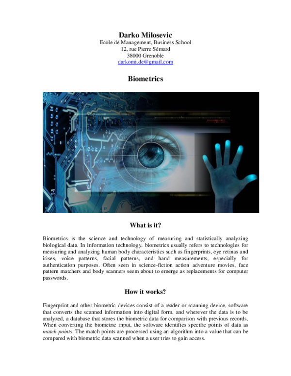 (PDF) Biometrics: Future technologies for measuring and analyzing human ...