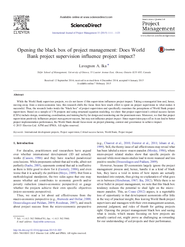 (PDF) Opening the black box of project management: Does World Bank ...