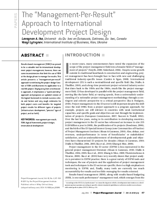 (PDF) ‘Management-per-result’ approach to international development ...