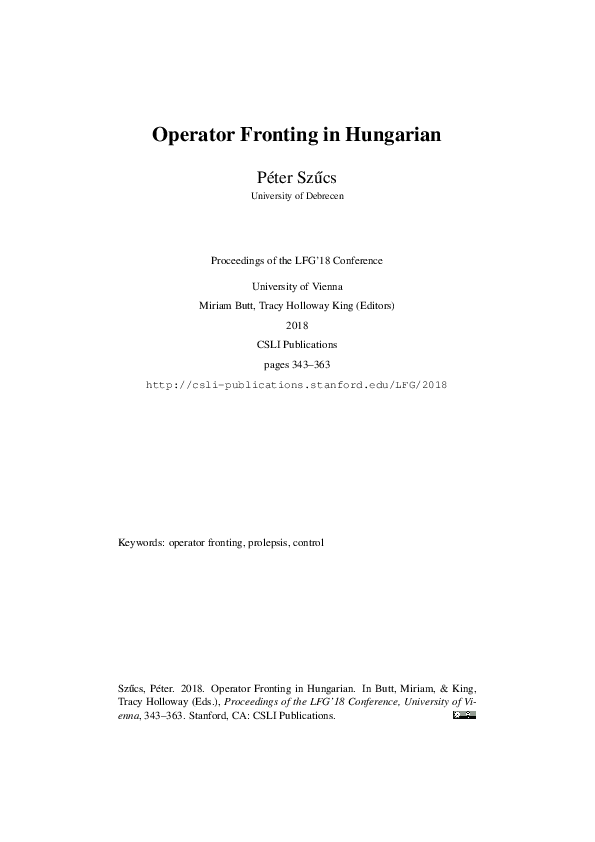 (PDF) Operator Fronting in Hungarian