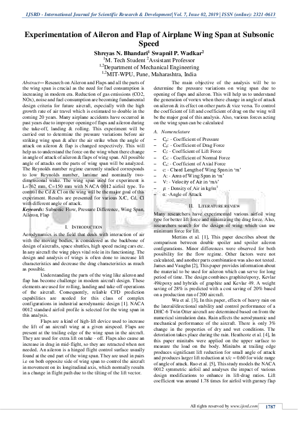 (PDF) Experimentation of Aileron and Flap of Airplane Wing Span at ...