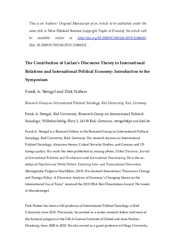 (PDF) The Contribution of Laclau's Discourse Theory to International ...