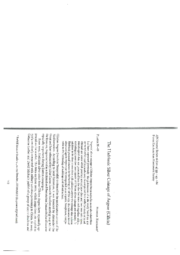 (PDF) The Hadrianic Silver Coinage of Aegeae (Cilicia)