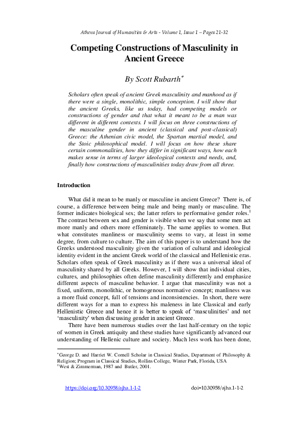 (PDF) Competing Constructions of Masculinity in Ancient Greece