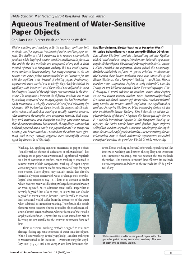 (PDF) Aqueous Treatment of Water-Sensitive Paper Objects: Capillary ...