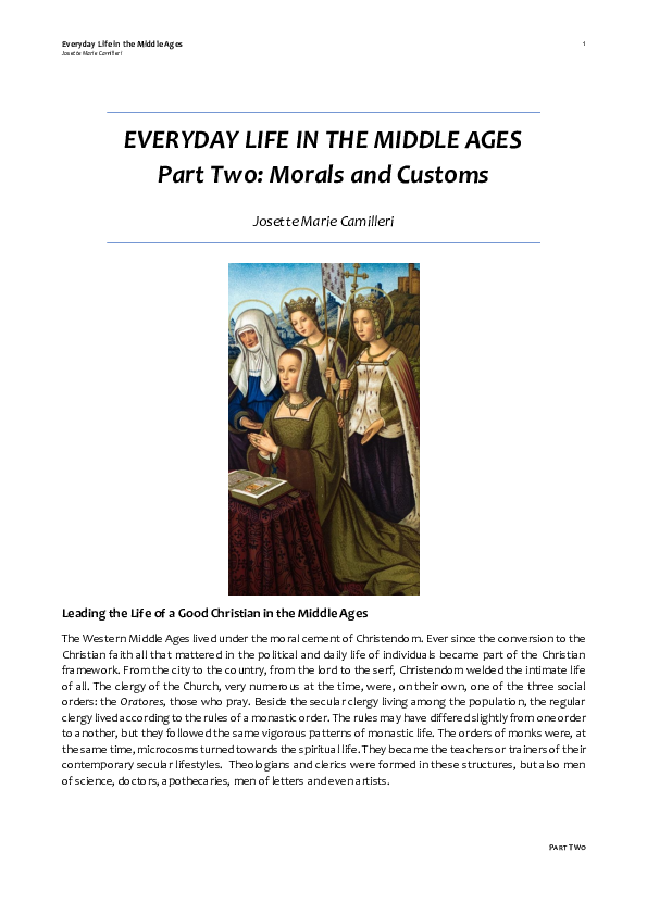 (PDF) EVERYDAY LIFE IN THE MIDDLE AGES Part Two: Morals and Customs ...