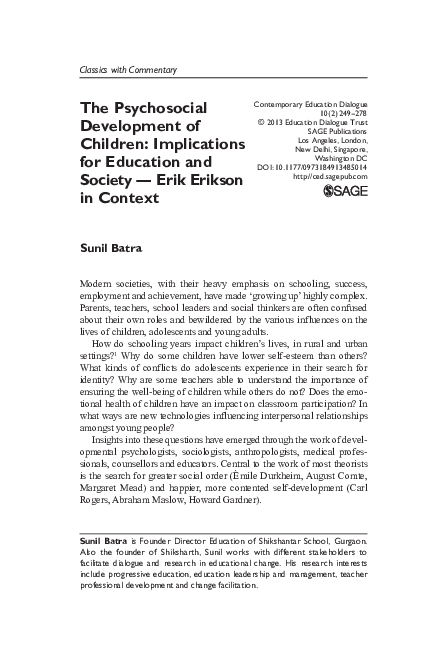 (PDF) The Psychosocial Development of Children: Implications for ...