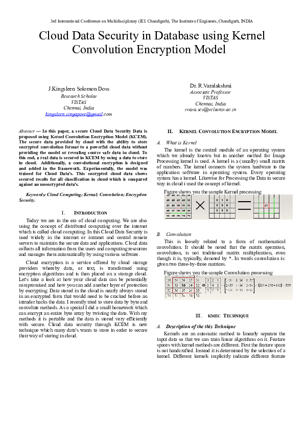(DOC) Cloud Data Security in Database using Kernel Convolution Encryption Model