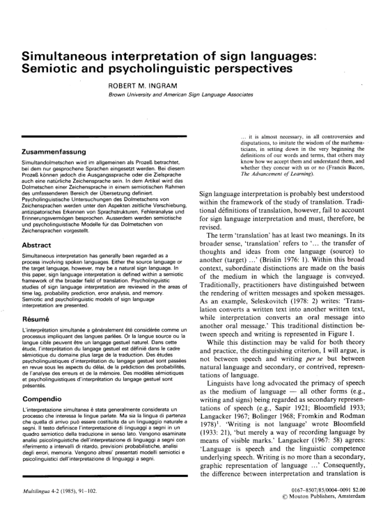 (PDF) Simultaneous interpretation of sign languages: Semiotic and ...