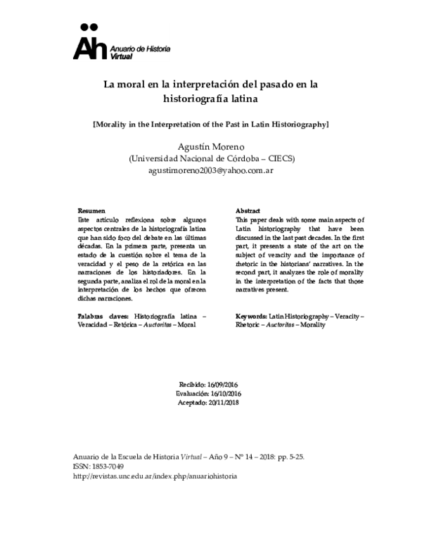 (PDF) La moral en la interpretación del pasado en la historiografía ...