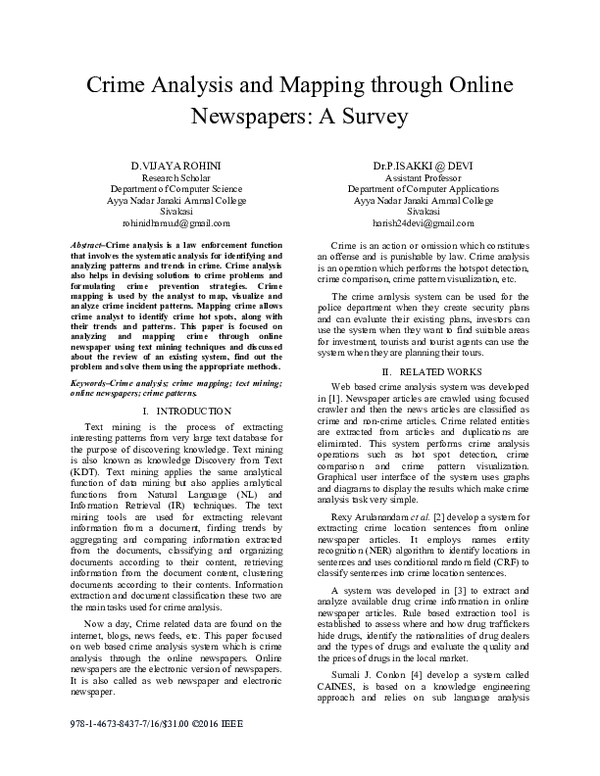 (PDF) Crime Analysis and Mapping through Online Newspapers: A Survey