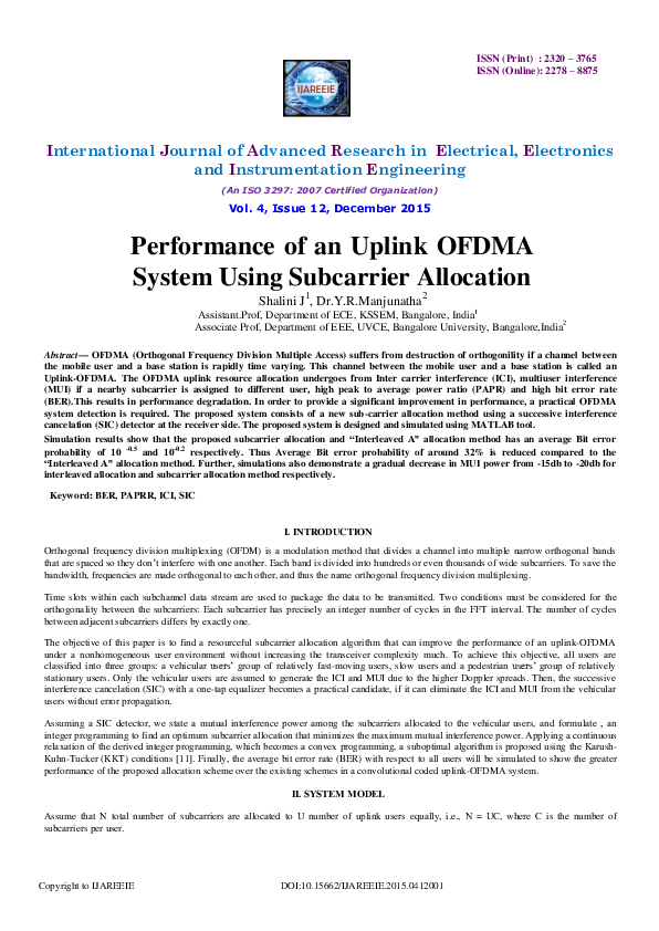 (PDF) Performance of an Uplink OFDMA System Using Subcarrier Allocation