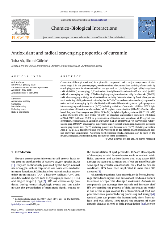 (PDF) Antioxidant and radical scavenging properties of curcumin