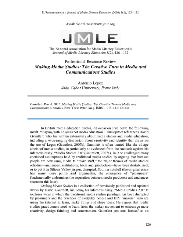 (PDF) Book Review: Making Media Studies: The Creative Turn in Media and ...