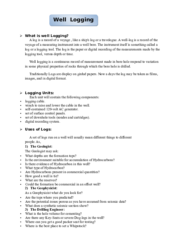 (DOC) Well Logging- Caliper
