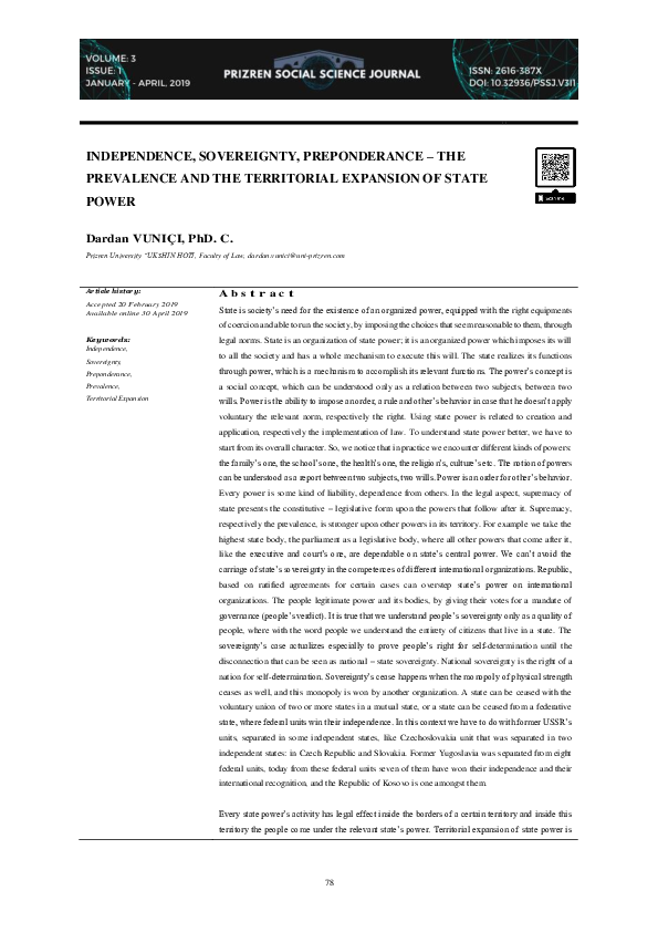 (PDF) INDEPENDENCE, SOVEREIGNTY, PREPONDERANCE -THE PREVALENCE AND THE ...