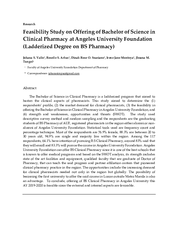 (PDF) Feasibility Study on Offering of Bachelor of Science in Clinical ...