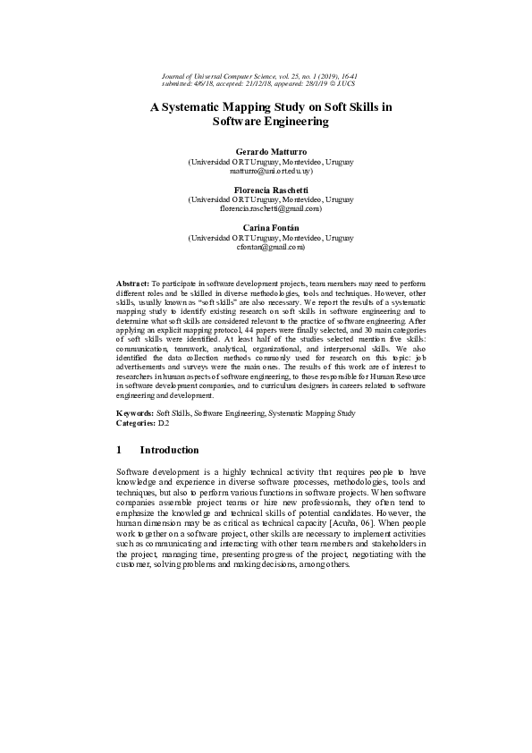 (PDF) A Systematic Mapping Study on Soft Skills in Software Engineering