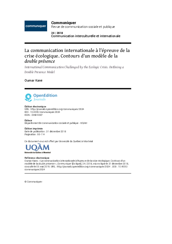 (PDF) La communication internationale à l’épreuve de la crise ...